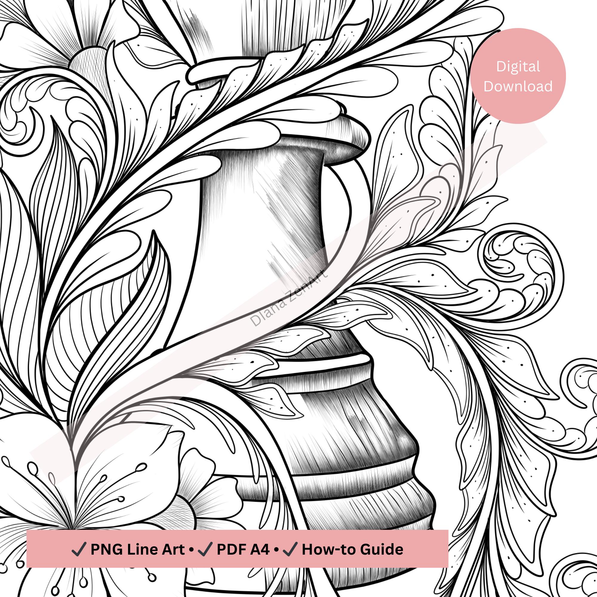 Rook Tattoo Design: Floral Chess Piece Line Art (PNG, PDF) - Etsy