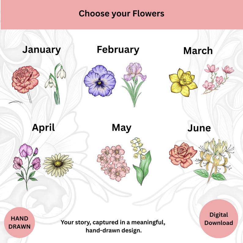 Custom Birth Flower Tattoo Design: Hand-drawn Floral Art (digital ...