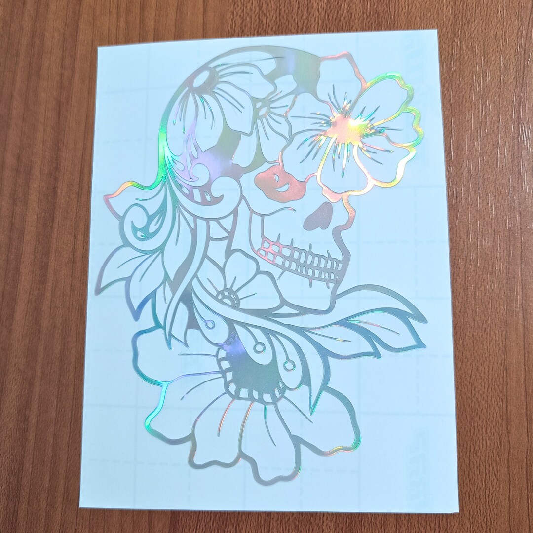 Floral Skull Sticker, Flower Skull Vinyl Decal Sticker, Skull Car ...
