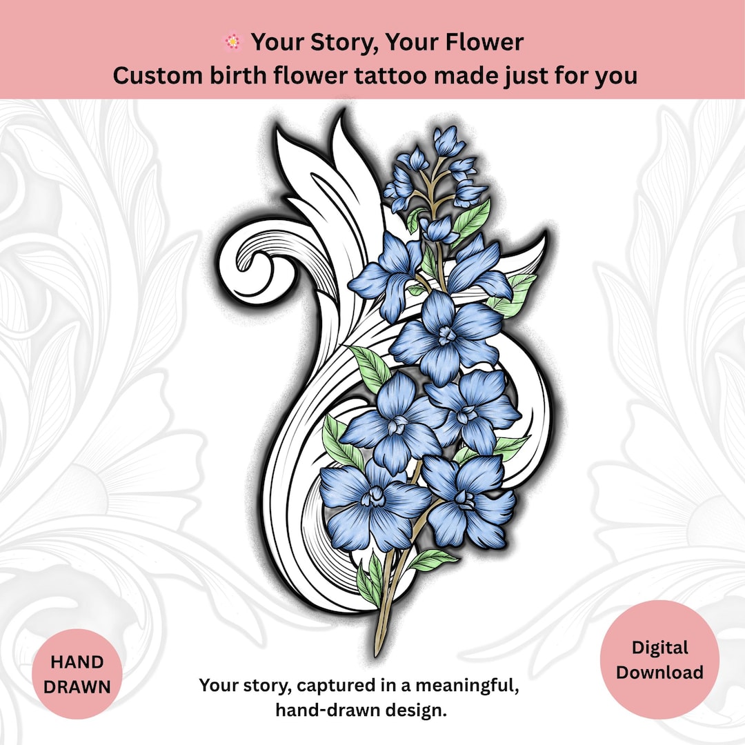 Custom Birth Flower Tattoo Design: Fine Line Memorial Art (digital ...