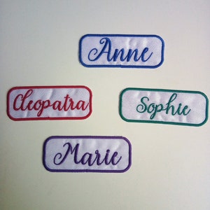 White Embroidered Name Tag, Iron on White Name Tag, Sew on Name Tag ...