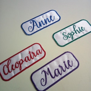 White Embroidered Name Tag, Iron on White Name Tag, Sew on Name Tag ...