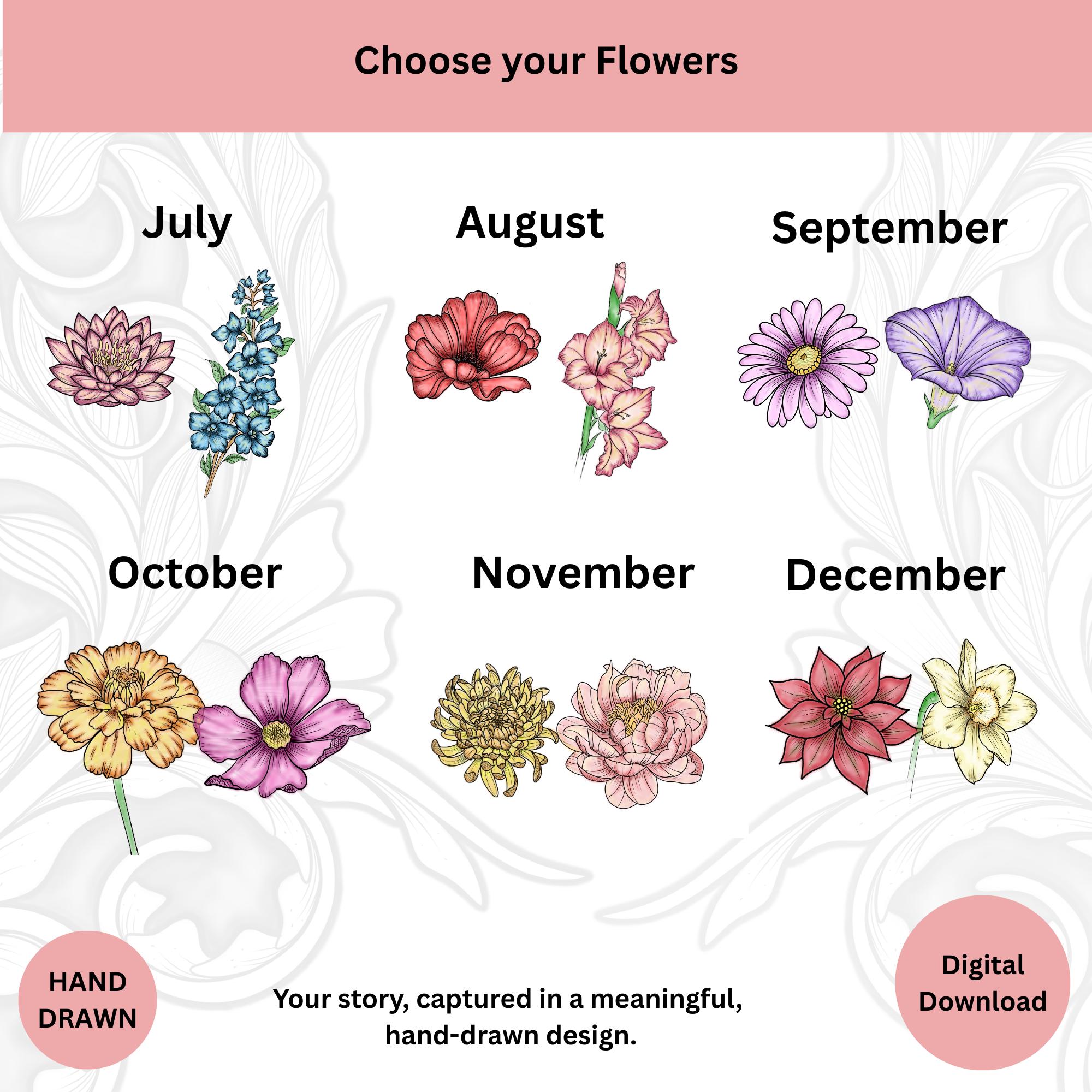 Custom Birth Flower Tattoo Design: Hand-drawn Floral Art (digital ...