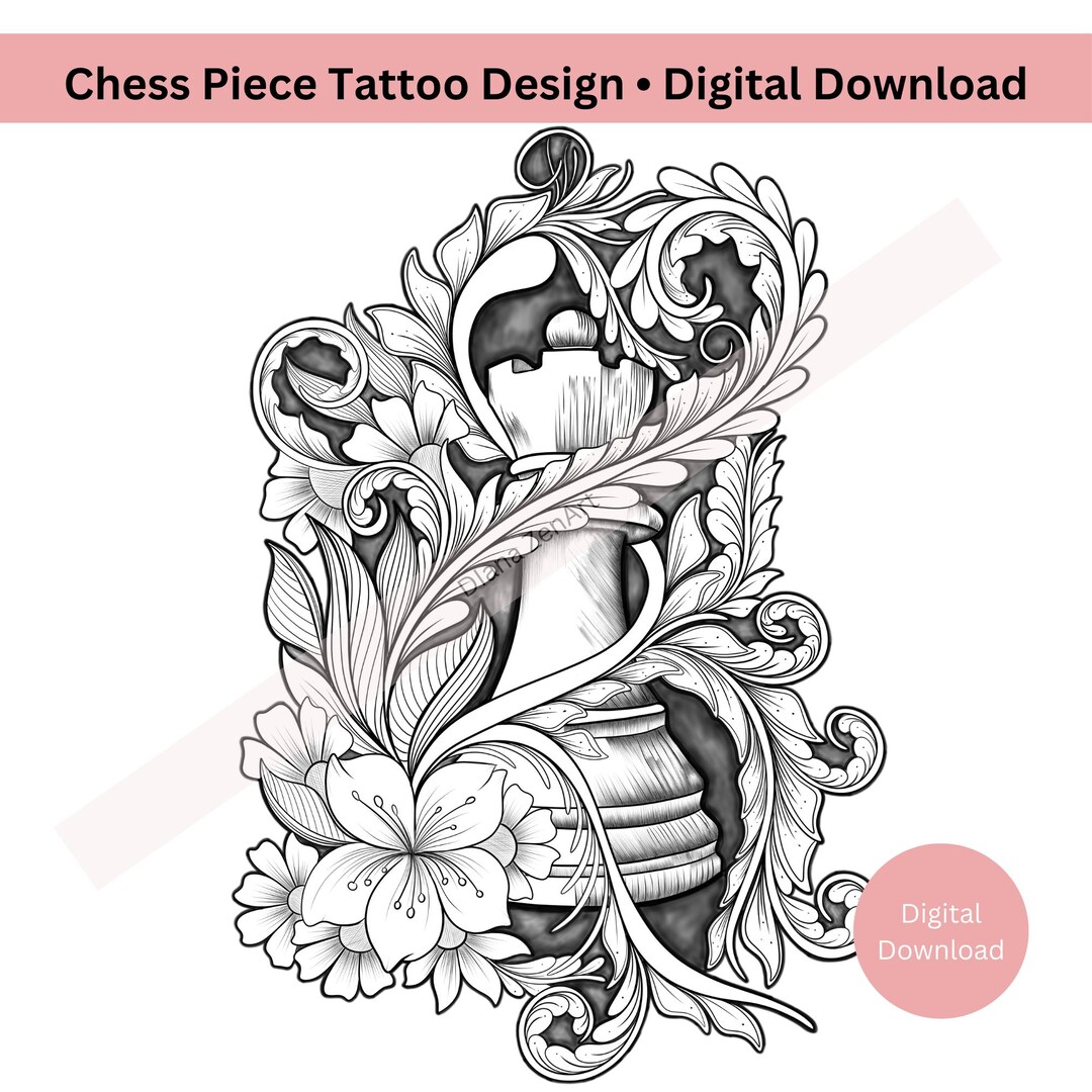 Chess Piece Tattoo Design – Rook Symbol With Ornamental Floral Line Art ...