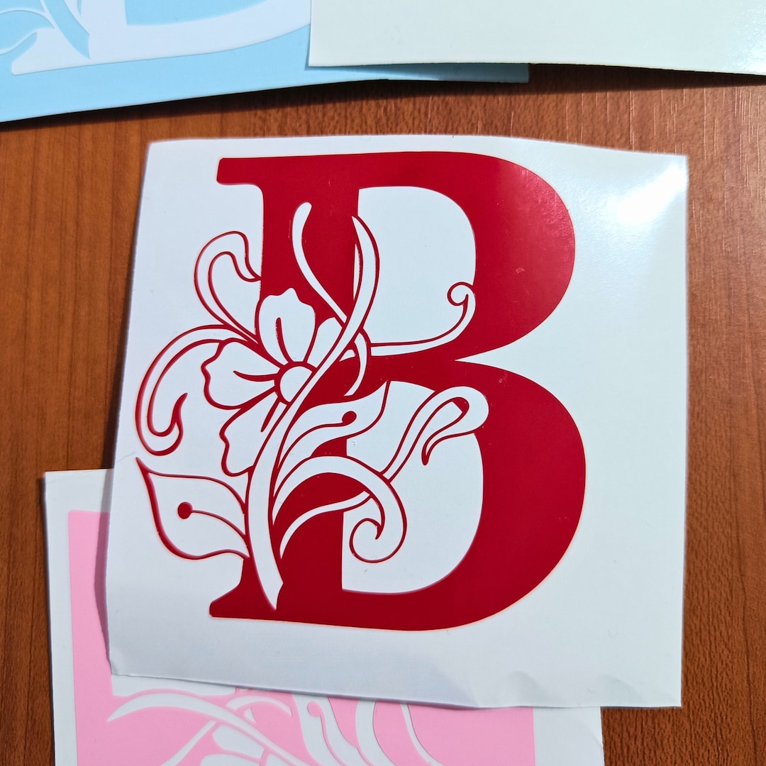 Single Letter Monogram With Flower Vinyl Decal, Vinyl Initial Decal ...