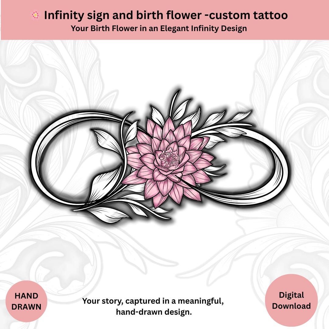 Custom Birth Flower Infinity Tattoo Design: Personalized Line Art ...