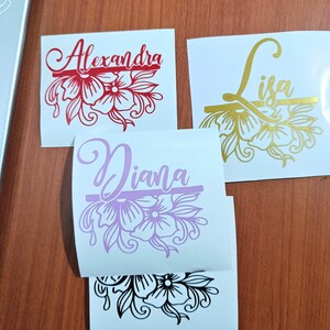 Personalized Floral Name Vinyl Decal Sticker, Single Name With Flower ...