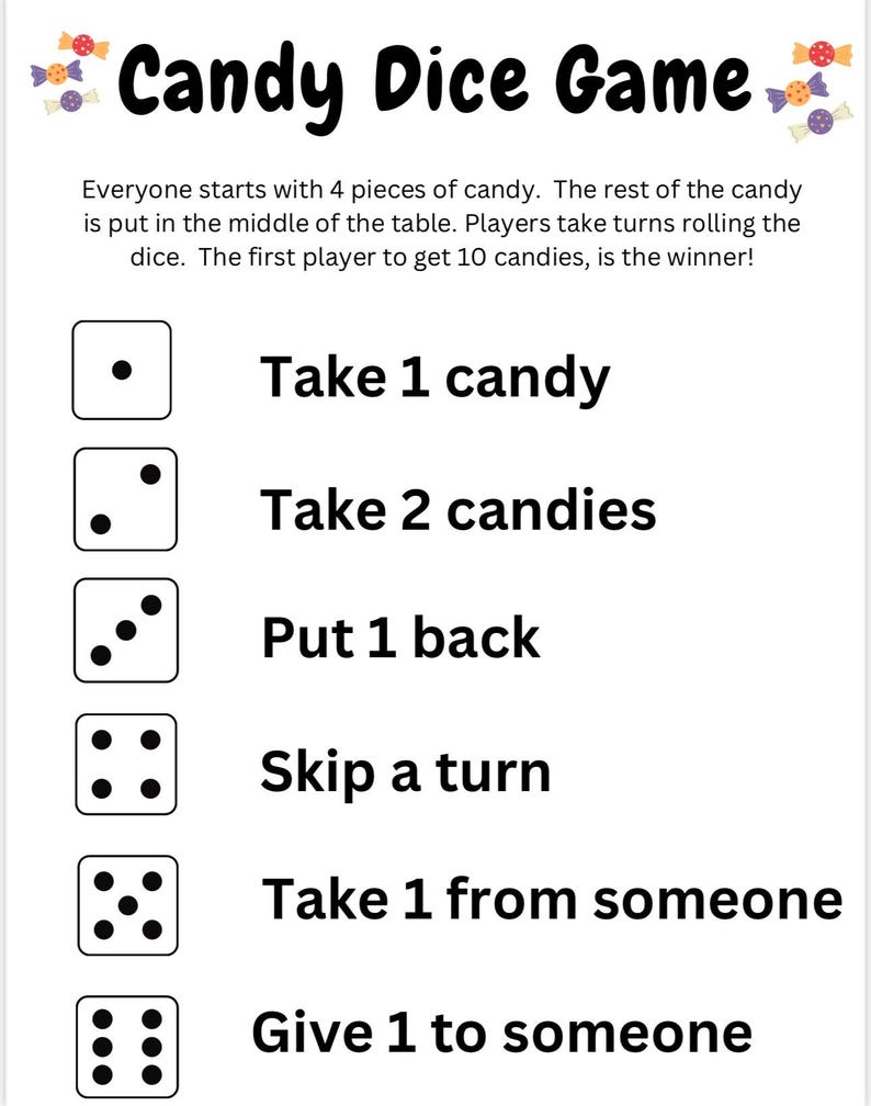 Candy Dice Game - Etsy