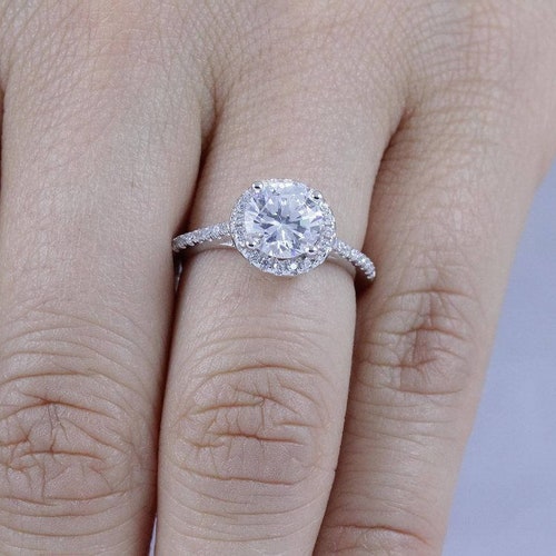 Round Cut Diamond Simulant Engagement Ring Set Sterling - Etsy