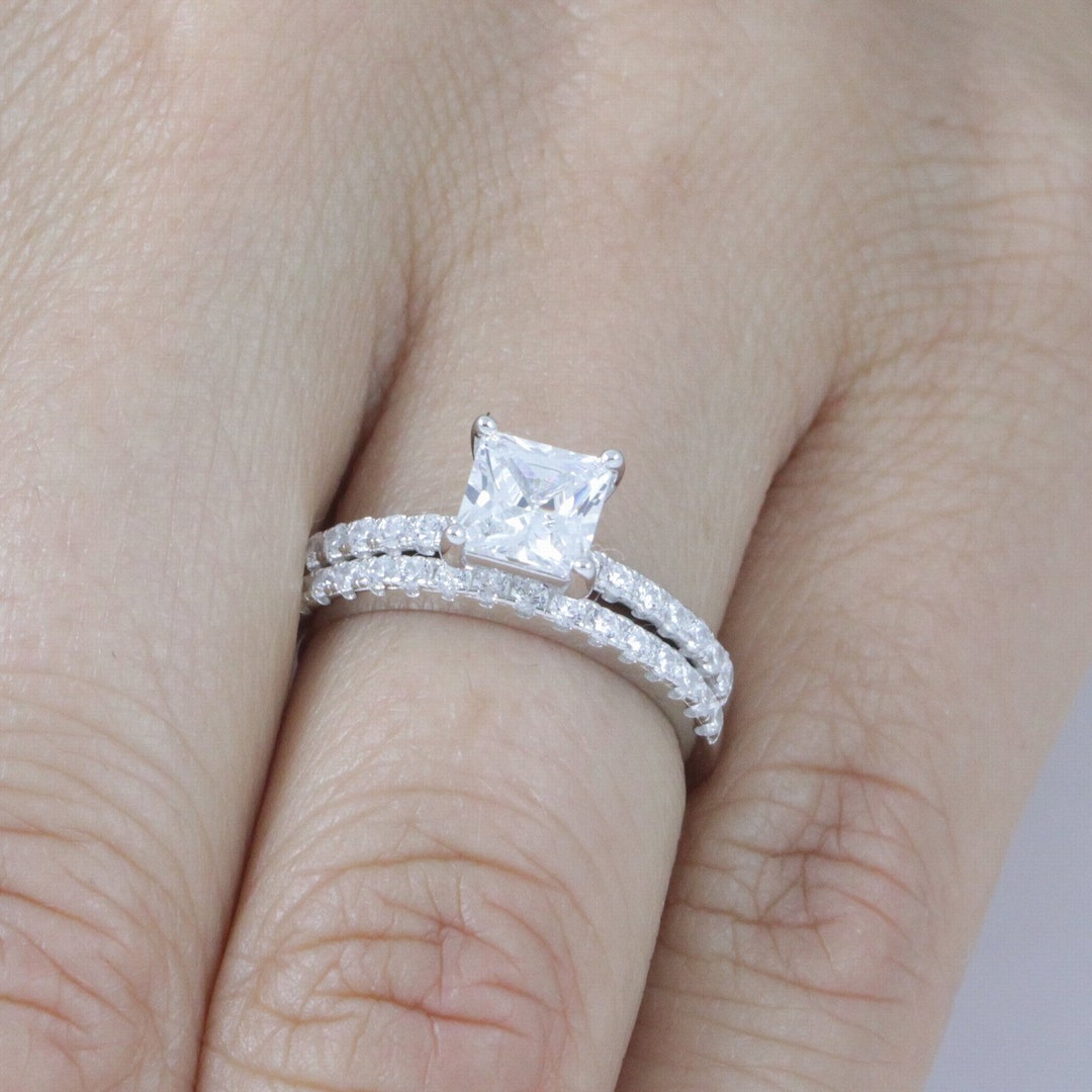 1CT Princess Cut Solitaire CZ Engagement Ring Wedding Band - Etsy