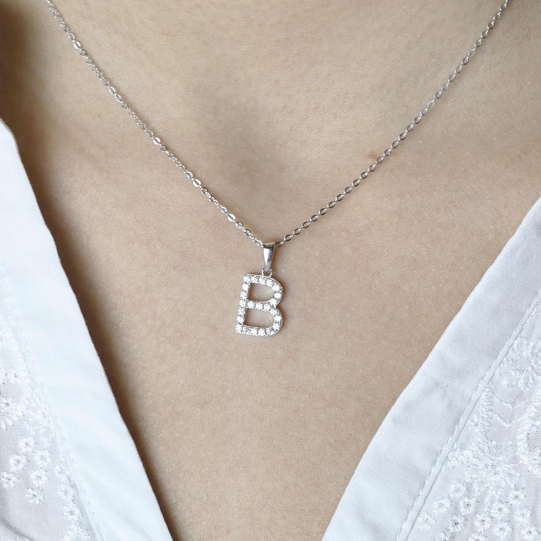 Dainty Initial Necklace, Custom Letter Charm Necklace, 925 Sterling ...