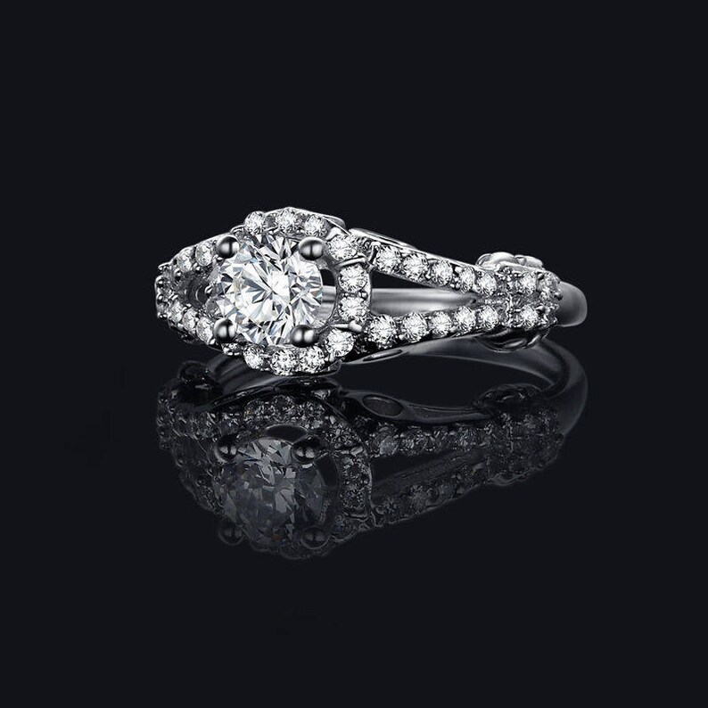 925 Sterling Silver Diamond Simulant Round Cut Halo Solitaire | Etsy