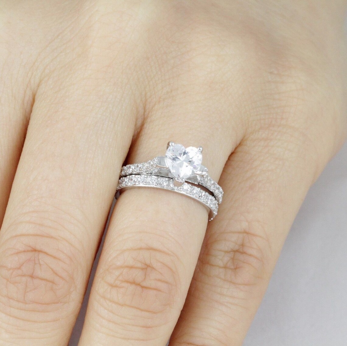 2PC 925 Sterling Silver Heart Shape CZ Stone Diamond Simulant | Etsy