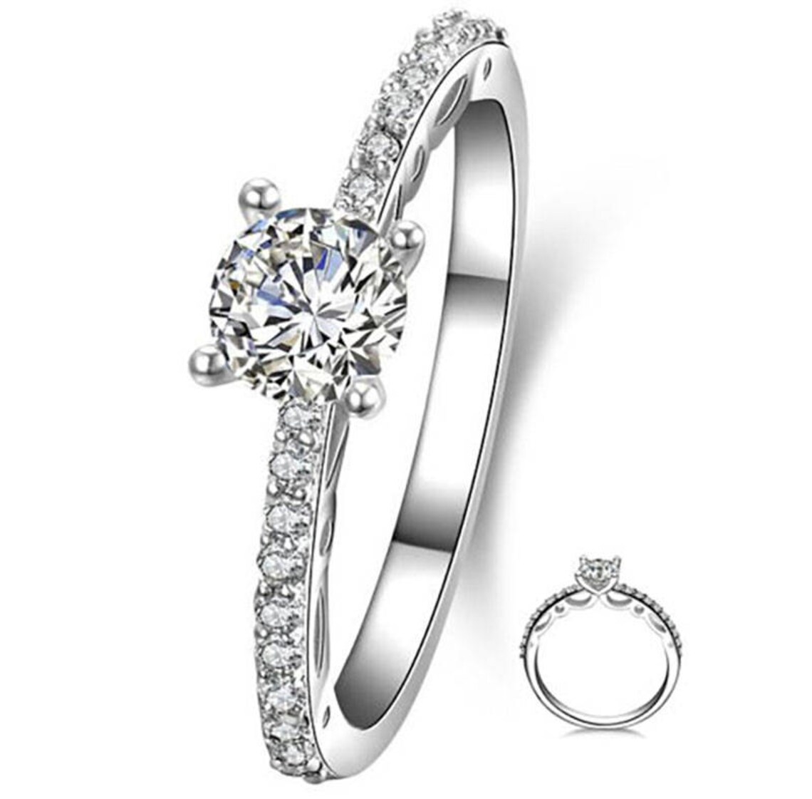 1ct Carat 925 Sterling Silver Solitaire CZ Engagement Ring | Etsy