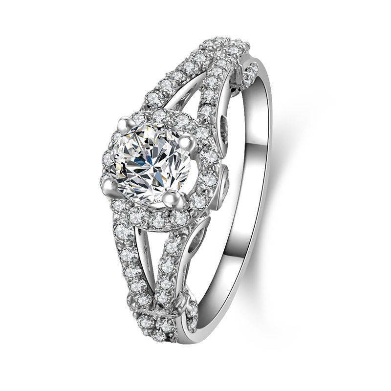 925 Sterling Silver Diamond Simulant Round Cut Halo Solitaire | Etsy