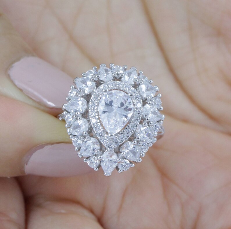 4.26ct Pear 925 Sterling Silver CZ Engagement Ring Cocktail - Etsy