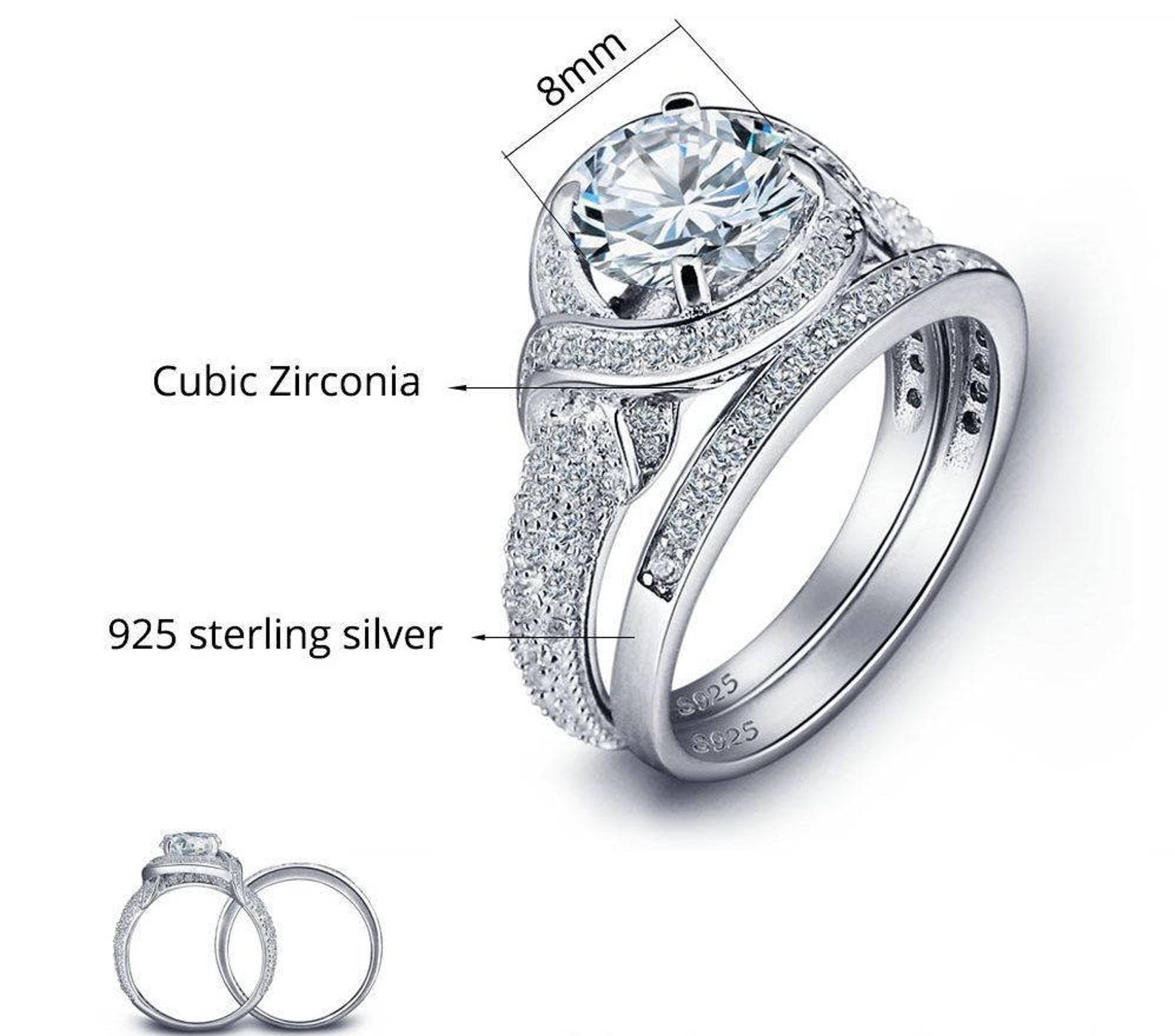 925 Sterling Silver Cz Halo Engagement Wedding Rings Set Women | Etsy