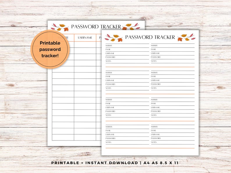 Printable Password and Login Tracker Password Organizer Password Keeper ...