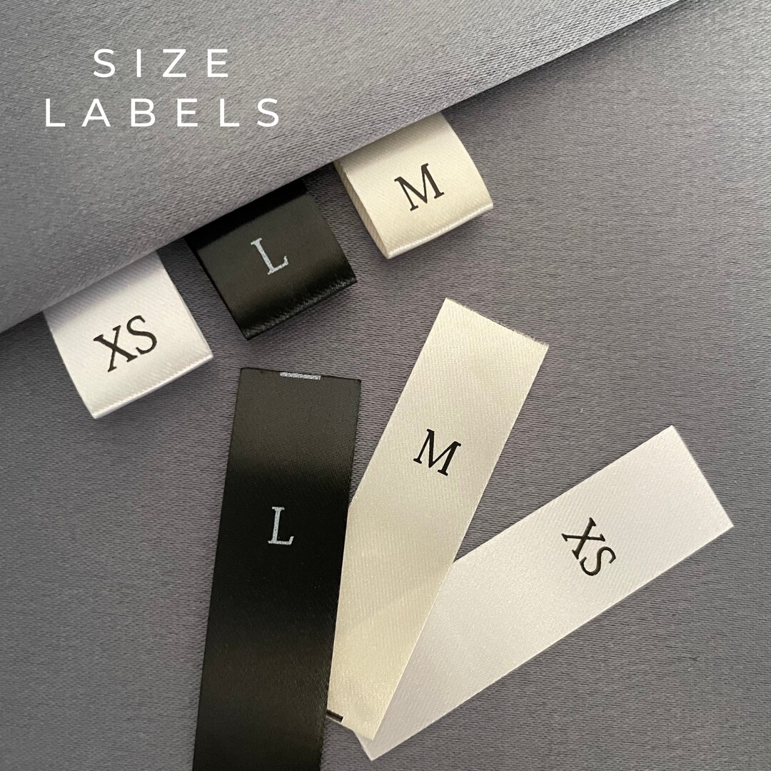 Satin Size Labels in White, Cream or Black, Clothing Size Tags for ...