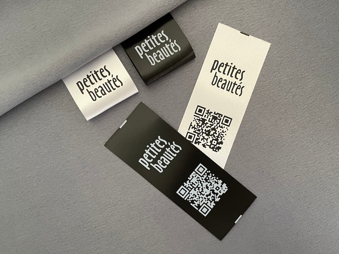 Custom QR Code Soft Satin Labels, Black or White Trendy Sewing Tags - Etsy