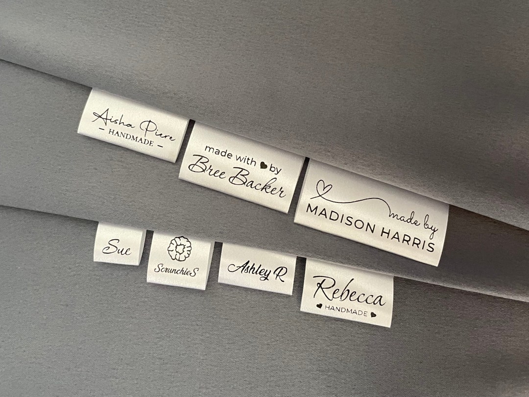 White Satin Labels, Custom Printed Tags in Black, Silver Metallic or ...