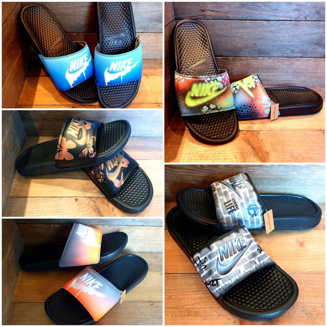 Custom Painted Sliders/slides/flip Flops/beach Sandals/air | Etsy