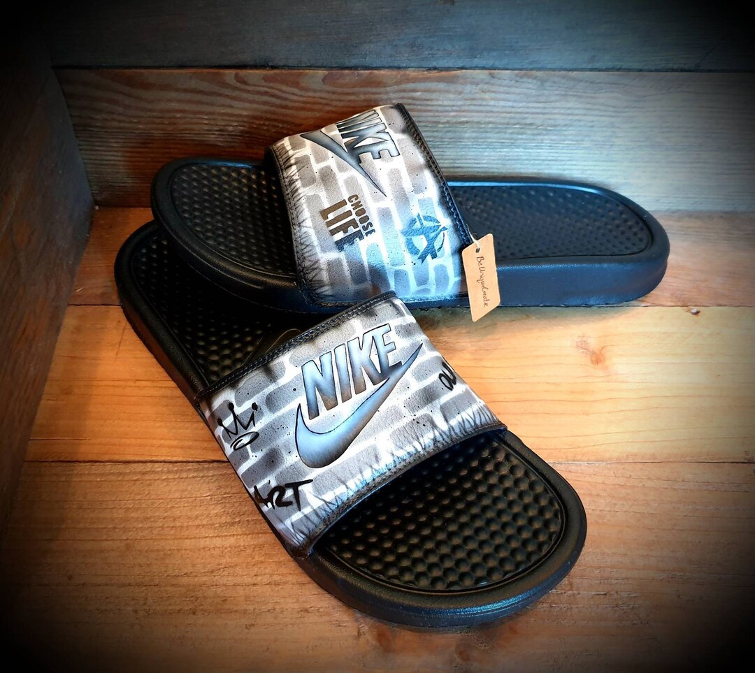 Custom Painted Sliders/slides/flip Flops/beach Sandals/air Max/grey ...