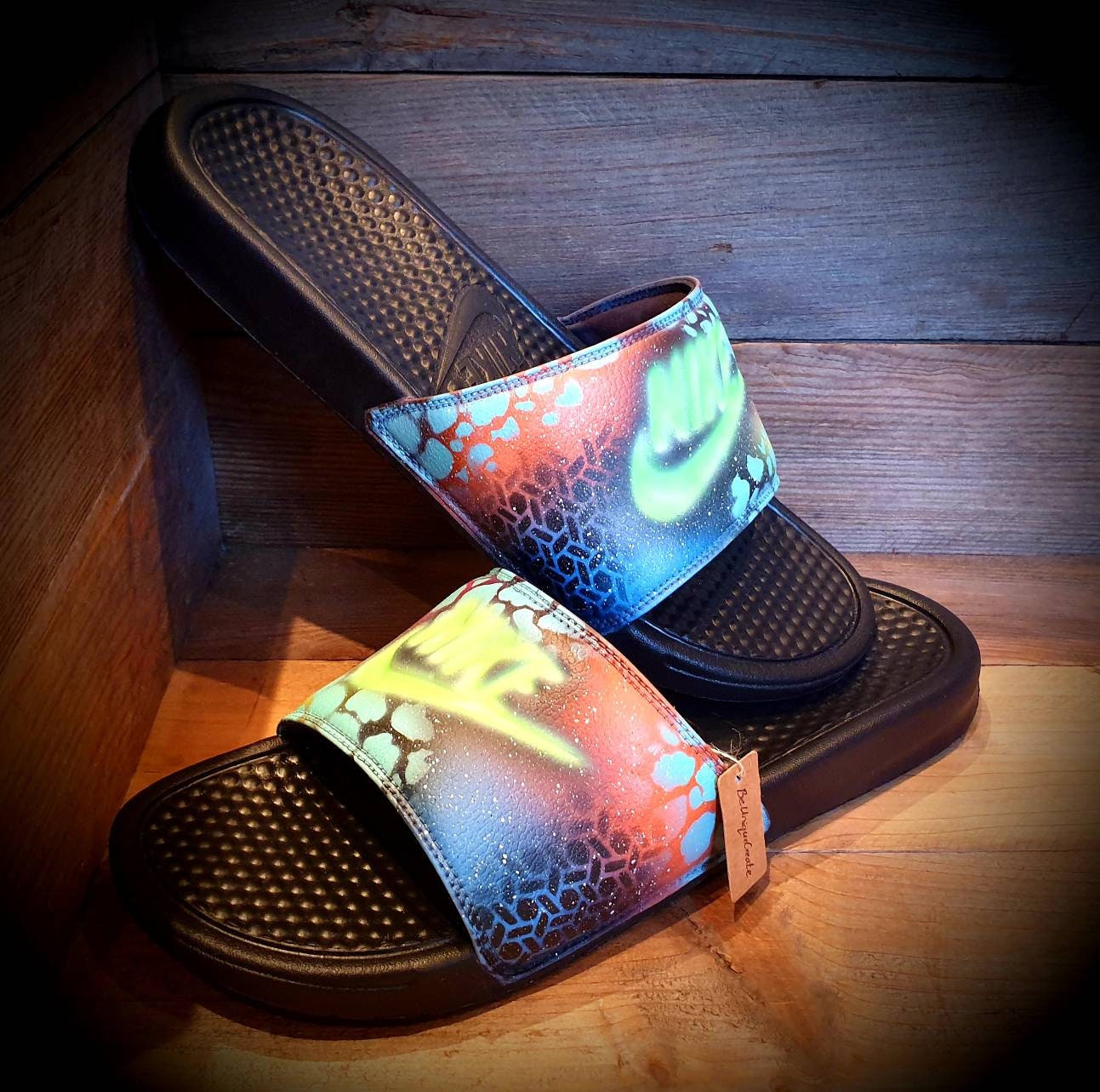 Custom Painted Sliders/slides/flip Flops/beach Sandals/air Max/neon ...