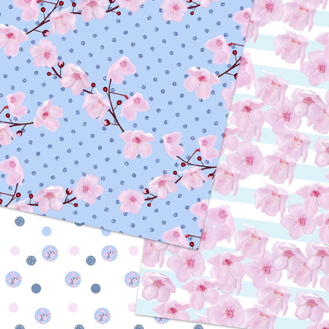 Cherry Blossom Digital Paper, Cherry Blossoms Digital Paper, Sakura ...