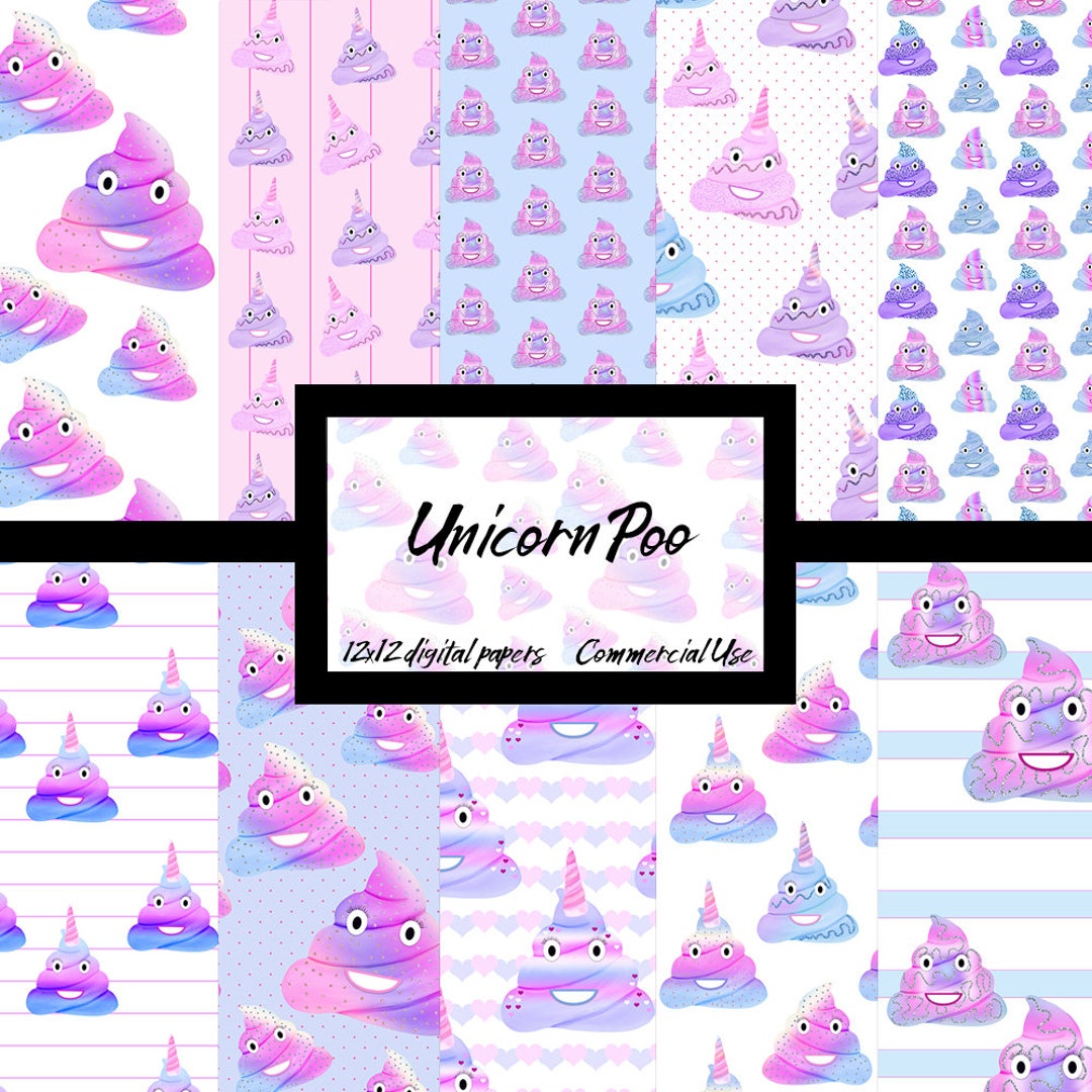 Poop Emoji Digital Paper, Unicorn Poo, Emoji Printable, Scrapbook Paper ...