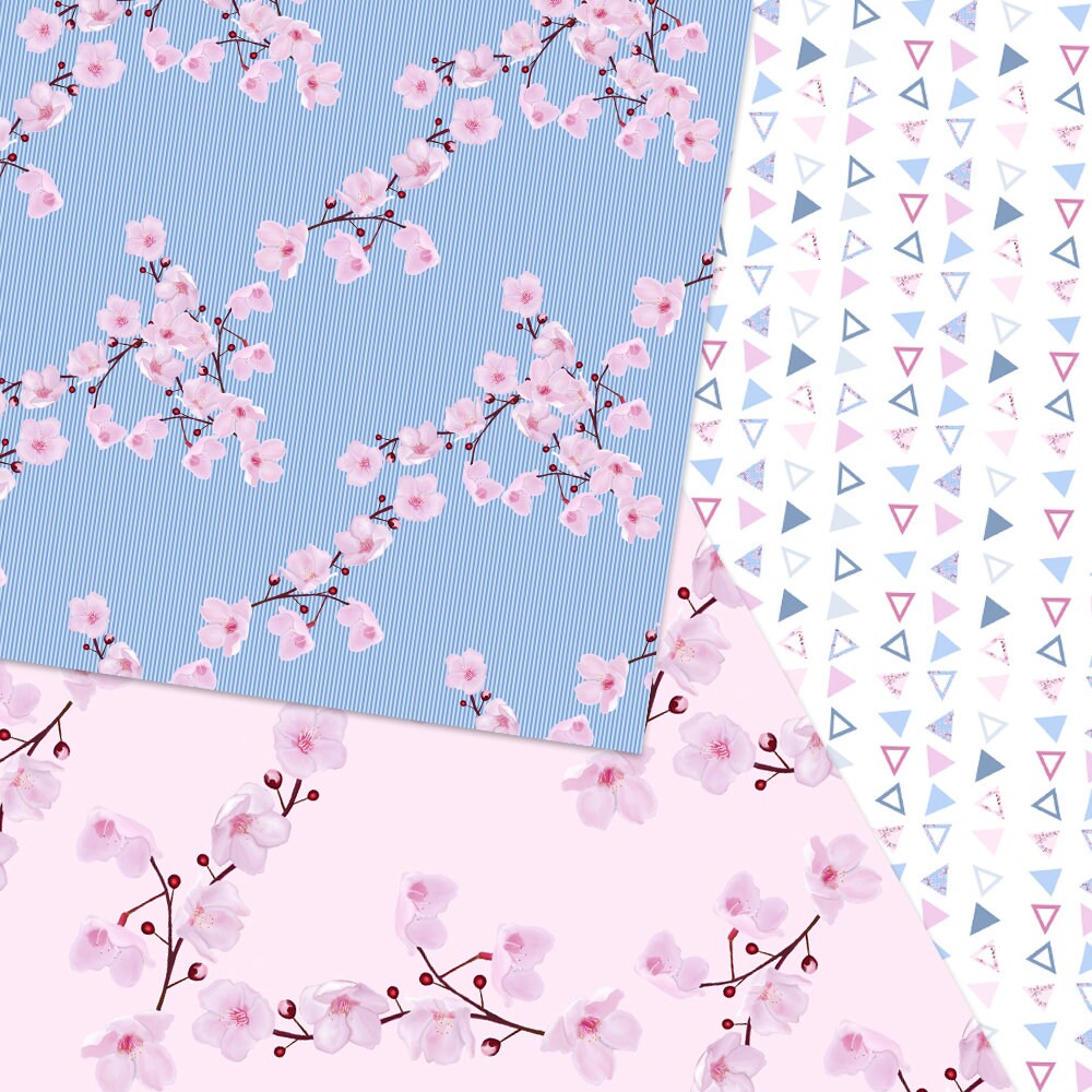 Cherry Blossom Digital Paper, Cherry Blossoms Digital Paper, Sakura ...