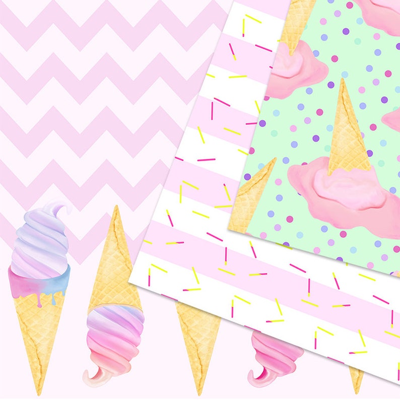 Ice Cream Digital Paper, Birthday Digital Paper, Dessert Backgrounds ...
