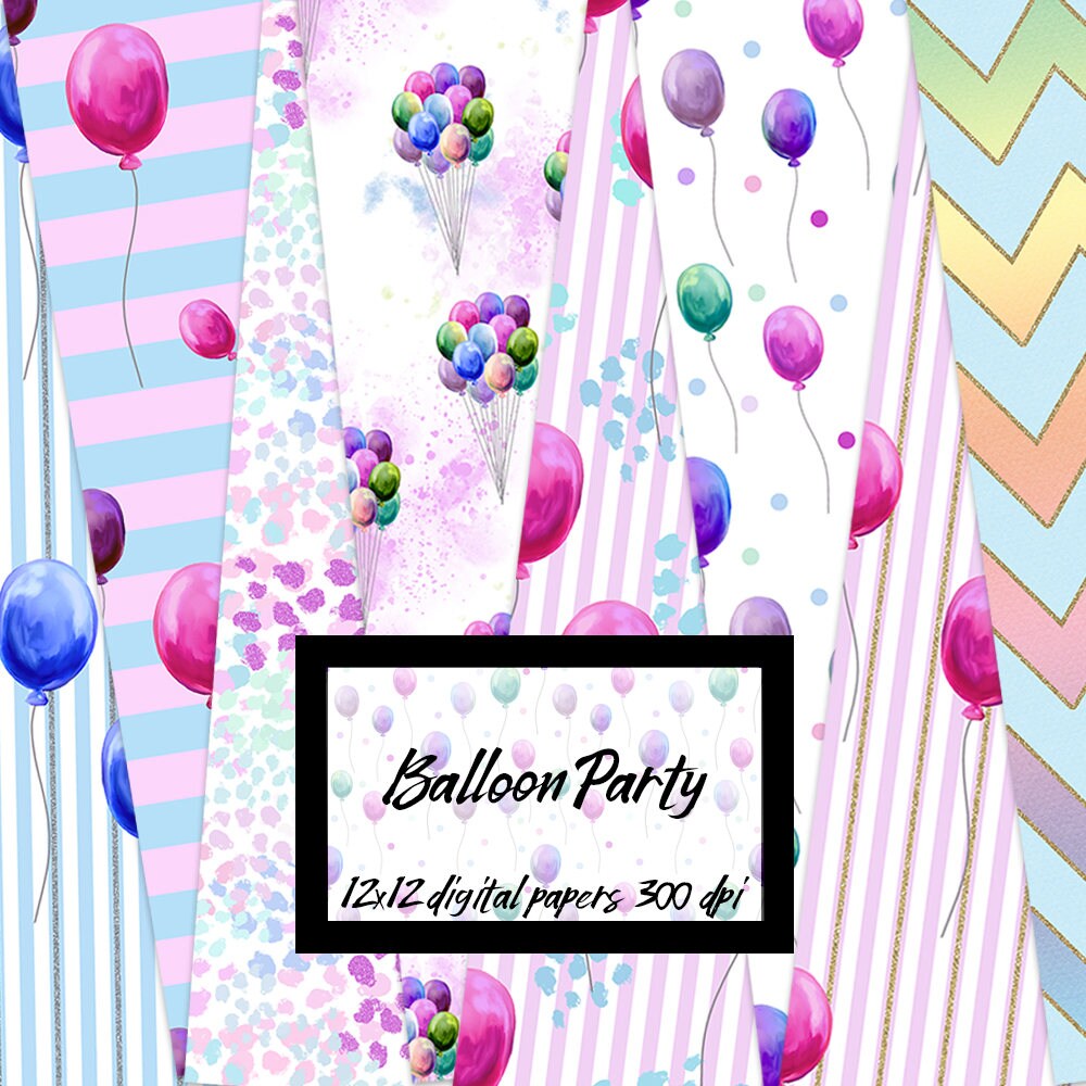 Birthday Digital Paper, Balloon Paper, Commercial Use, Seamless ...