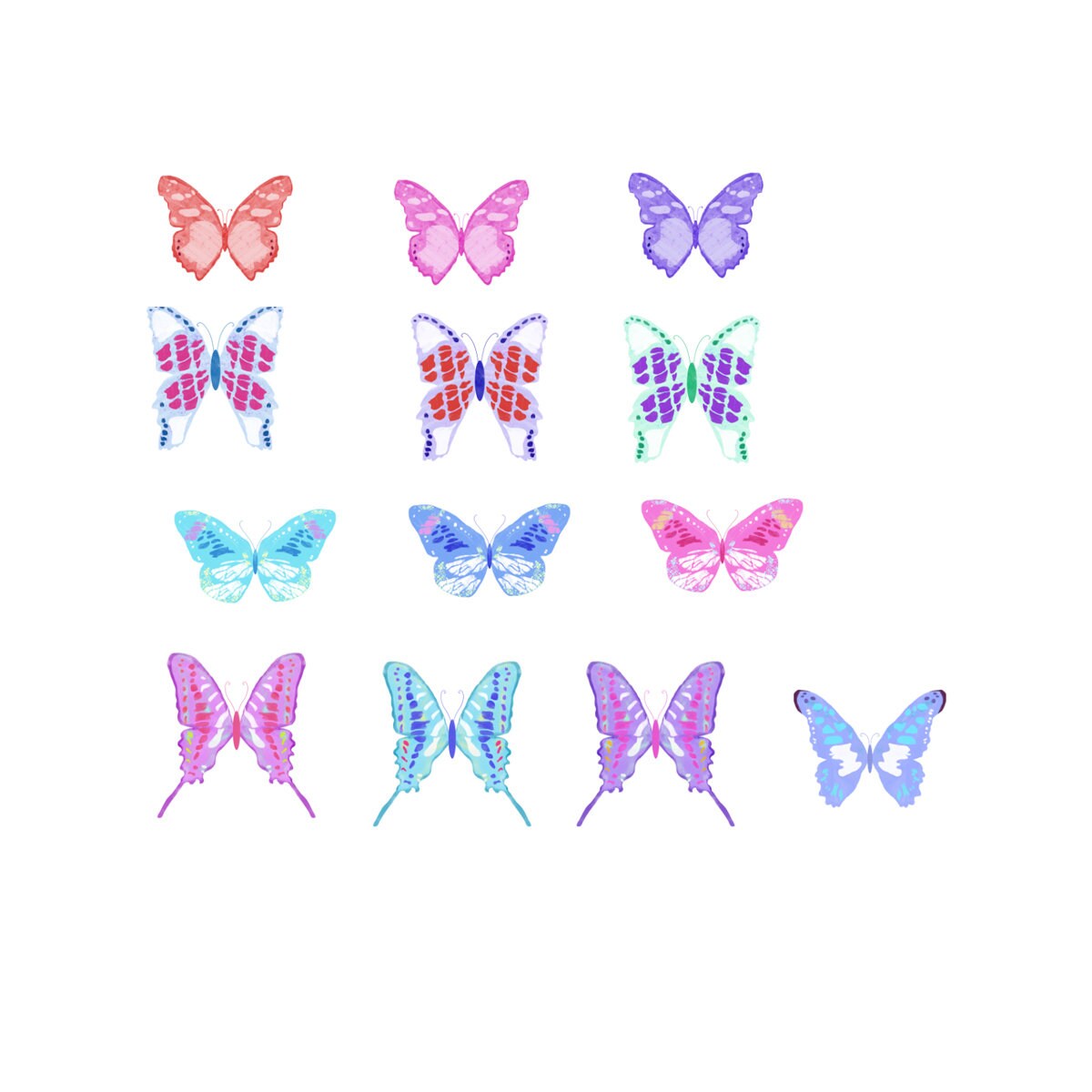 Painted Butterfly Clipart, Butterfly Clipart, Colorful Butterflies - Etsy