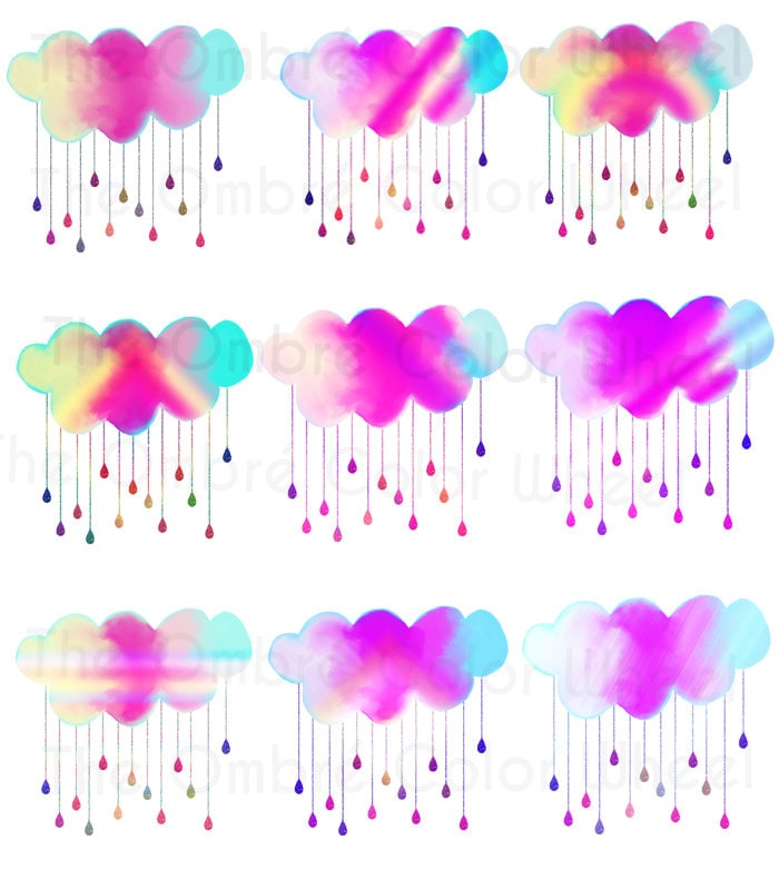 Rainbow Cloud Clipart / Colorful Rain Clouds / Glitter Rain Drops ...