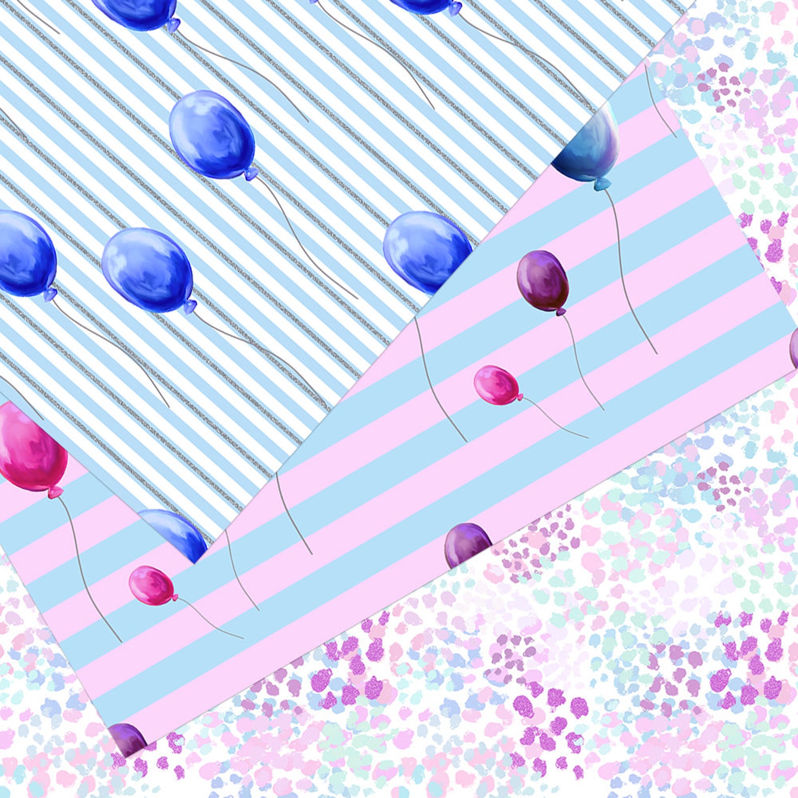 Birthday Digital Paper, Balloon Paper, Commercial Use, Seamless ...