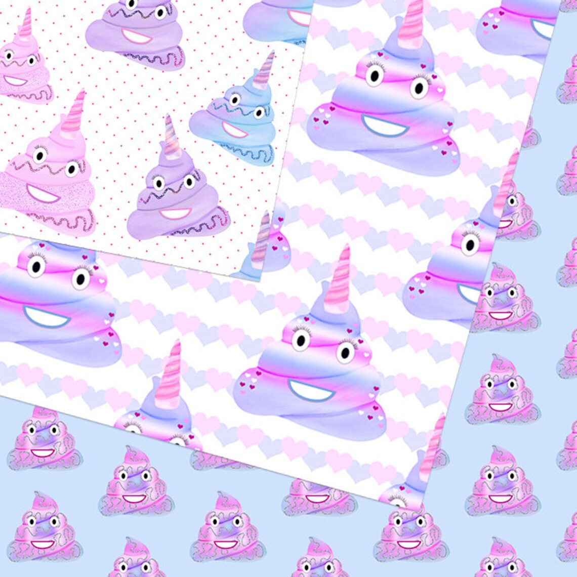 Poop Emoji Digital Paper, Unicorn Poo, Emoji Printable, Scrapbook Paper ...