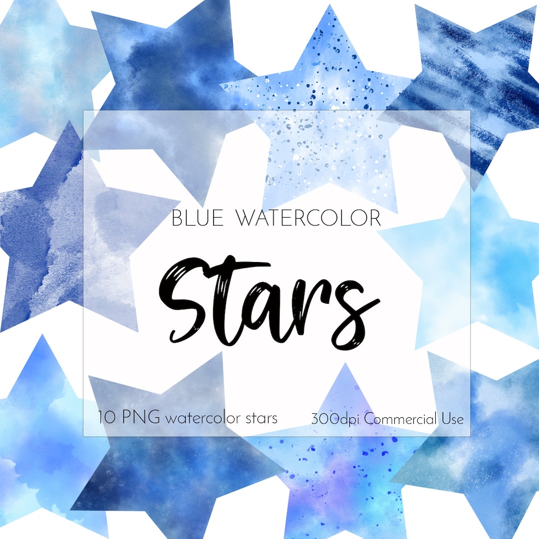 Blue Watercolor Star Clip Art, Blue Stars, Iridescent Stars, Galaxy ...