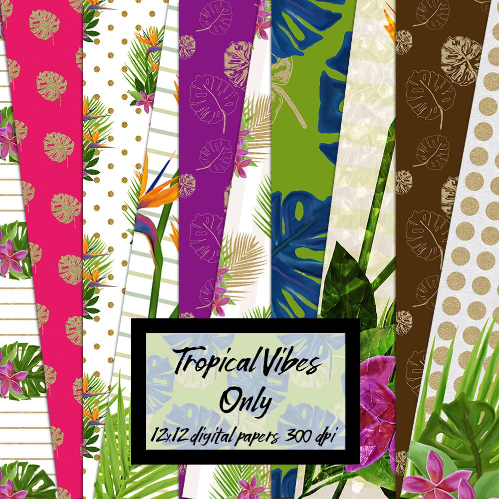 Tropical Digital Paper Summer Paper Hawaiian Paper 12 Pack Digital ...