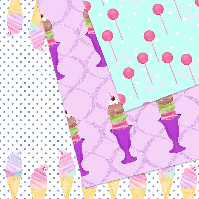 Ice Cream Digital Paper, Birthday Digital Paper, Dessert Backgrounds ...