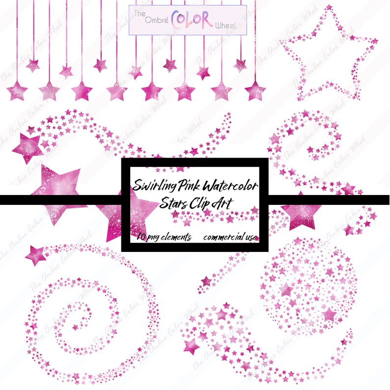 Watercolor Pink Star Clip Art, Rainbow Stars, Swirling Stars, Galaxy ...