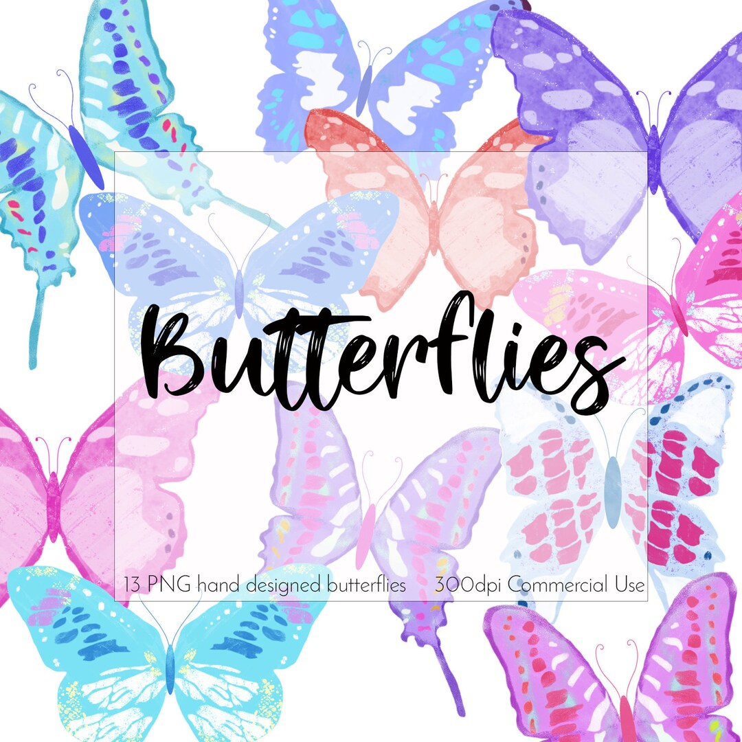 Painted Butterfly Clipart, Butterfly Clipart, Colorful Butterflies - Etsy