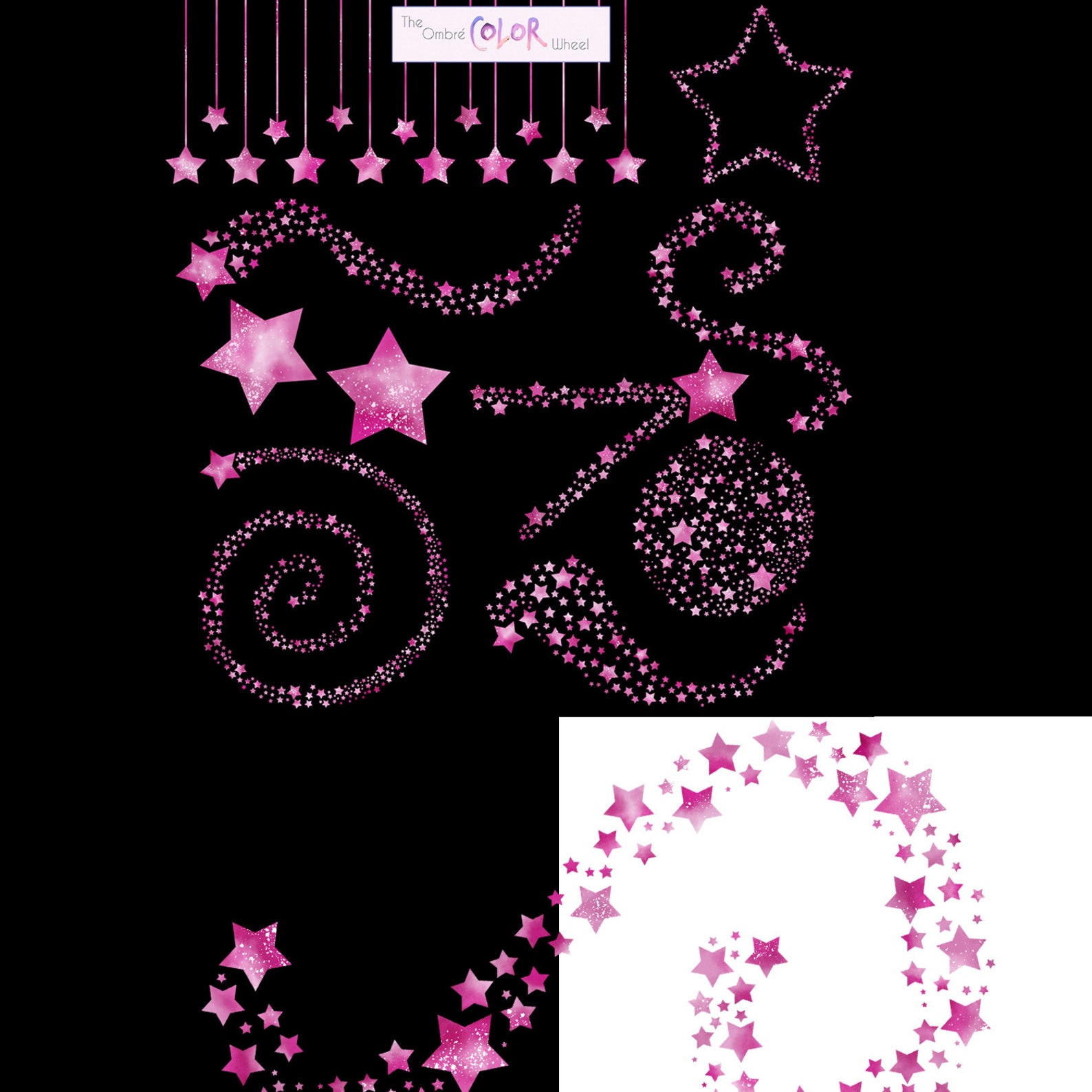 Watercolor Pink Star Clip Art, Rainbow Stars, Swirling Stars, Galaxy ...
