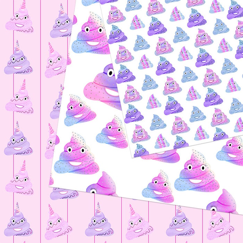 Poep emoji digitaal papier, eenhoorn poep, emoji afdrukbaar, plakboek ...