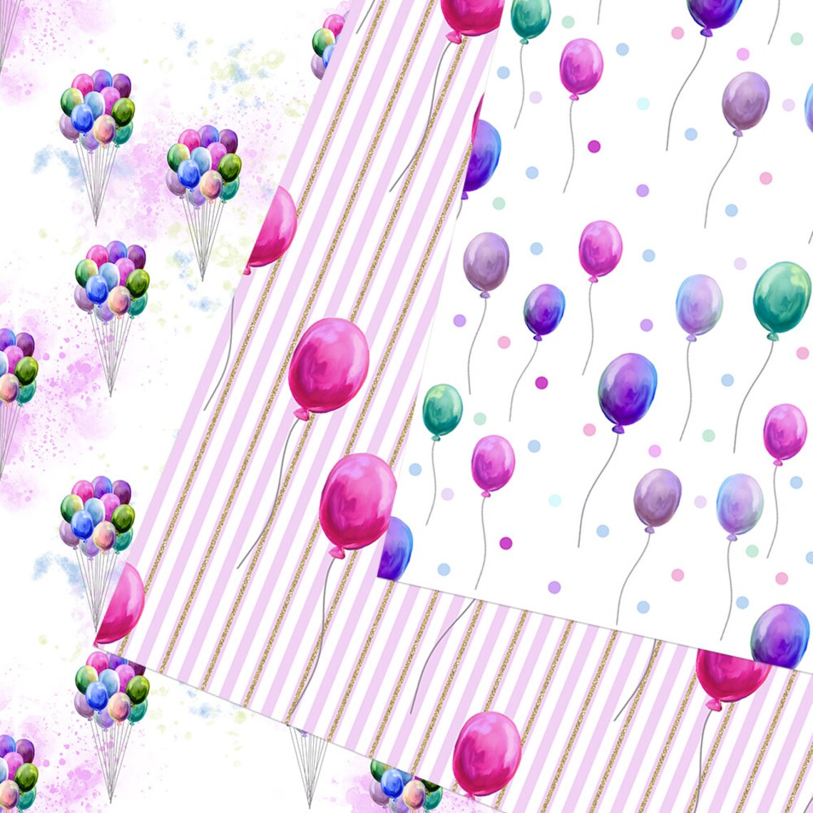 Birthday Digital Paper, Balloon Paper, Commercial Use, Seamless ...