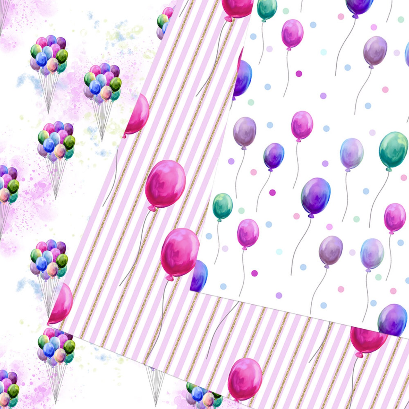 Birthday Digital Paper, Balloon Paper, Commercial Use, Seamless ...
