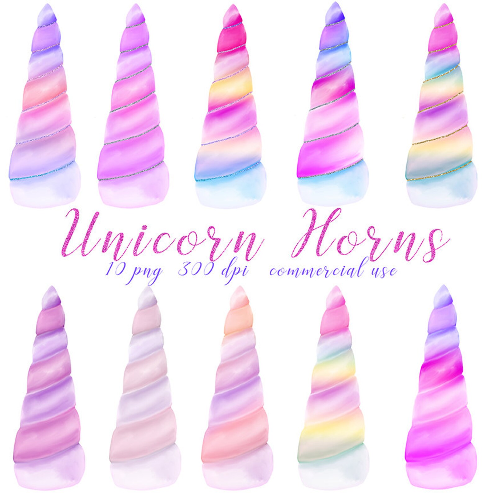 Unicorn Horn Clip Art, Pastel Unicorn Horn Clip Art, Rainbow Unicorn ...