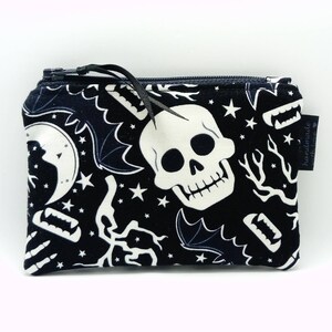 Skull Coin Purse Glow in the Dark Goth Gift Small Zip Pouch Credit Card ...