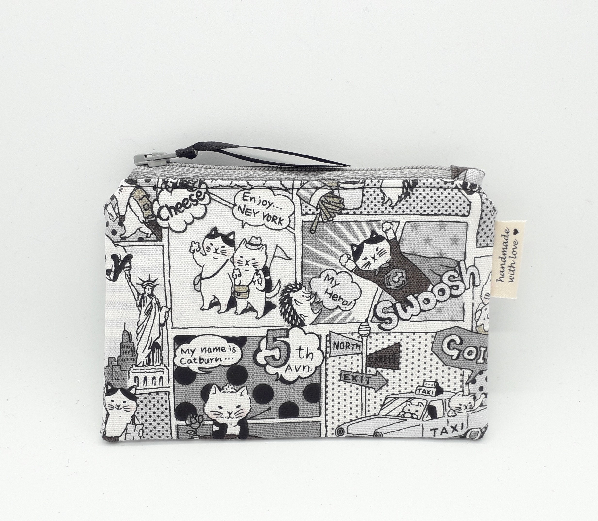 Comic Cats Coin Purse Kawaii Cat Small Zip Pouch Credit - Etsy