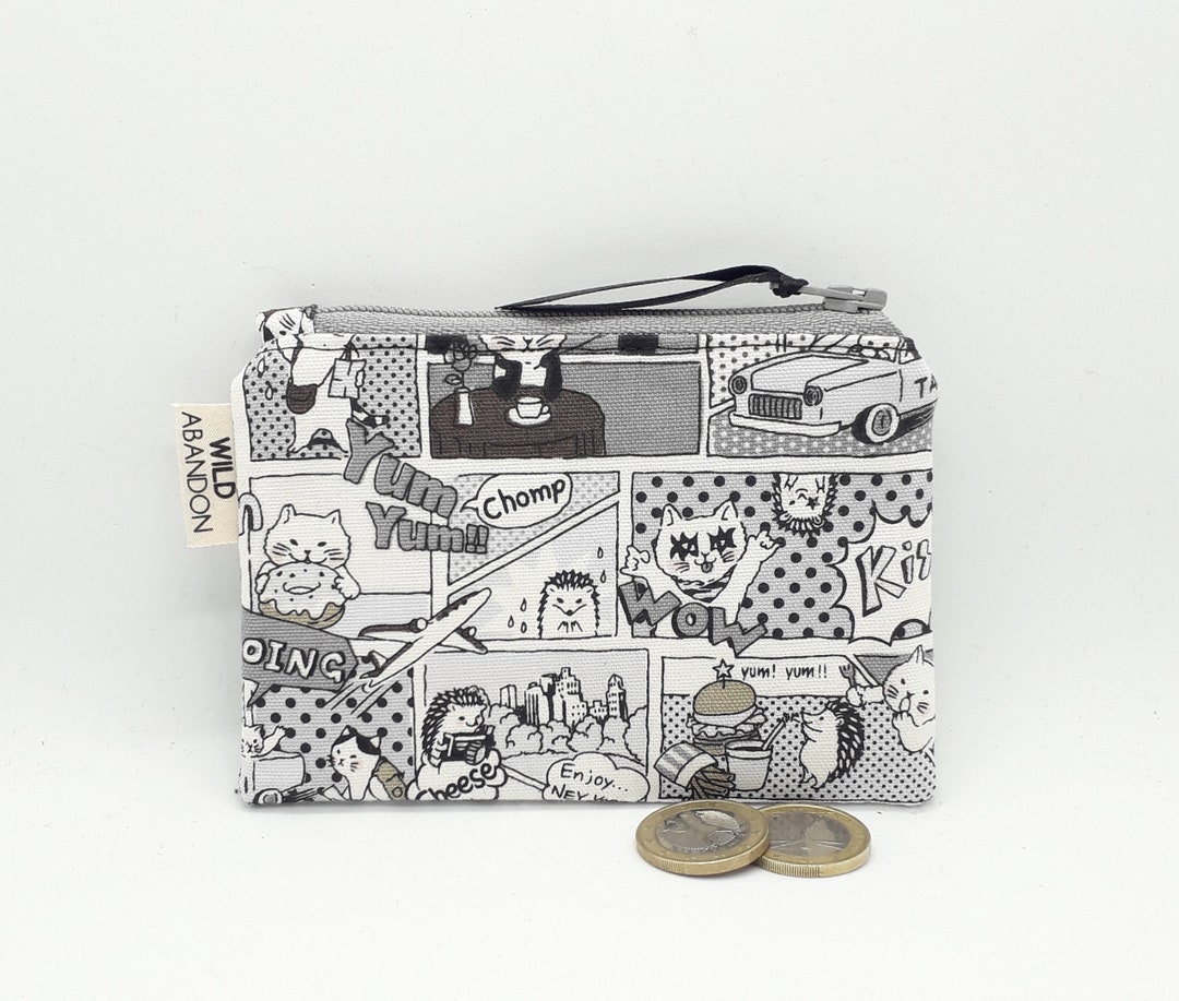 Comic Cats Coin Purse Kawaii Cat Small Zip Pouch Credit - Etsy